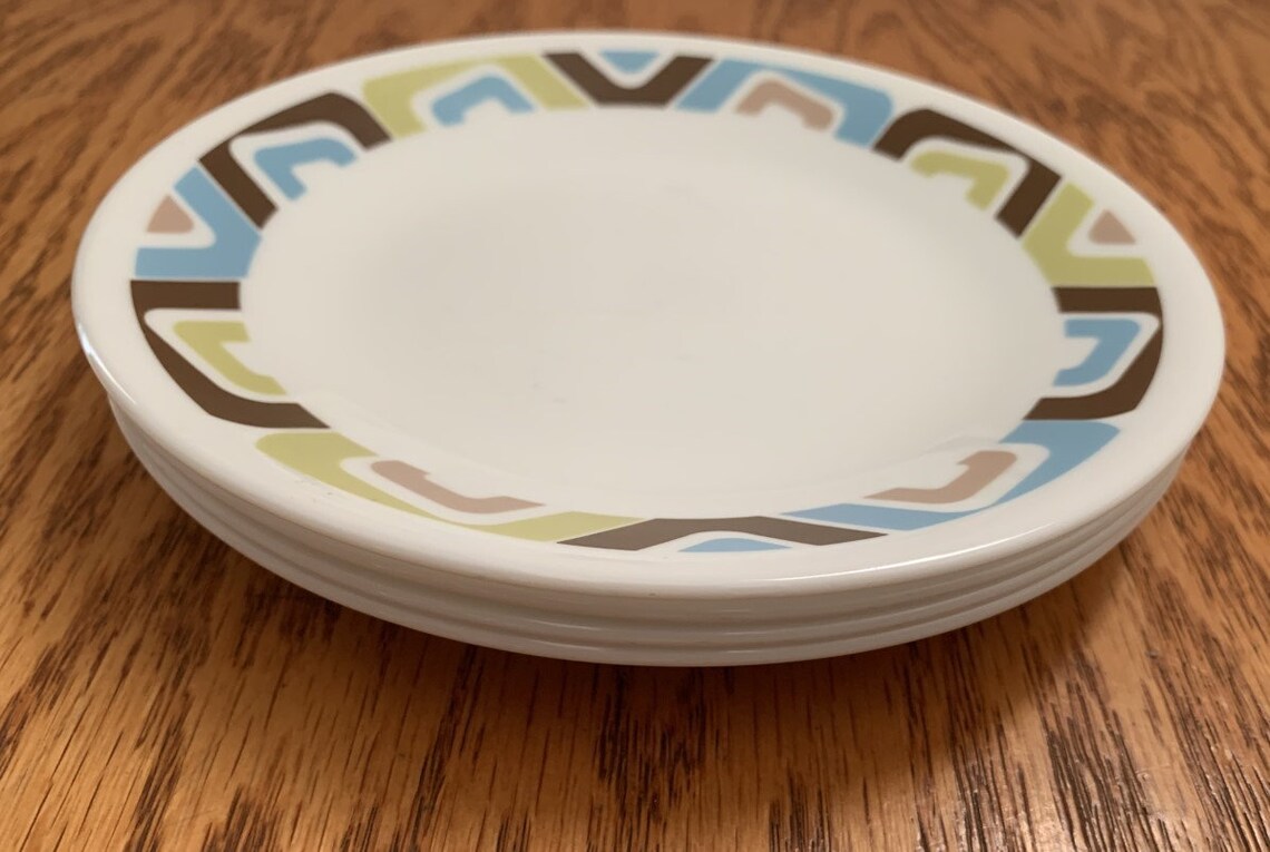 Retro Corelle Vitrelle Squared Pattern Bread and Butter Plates ~ Set of ...