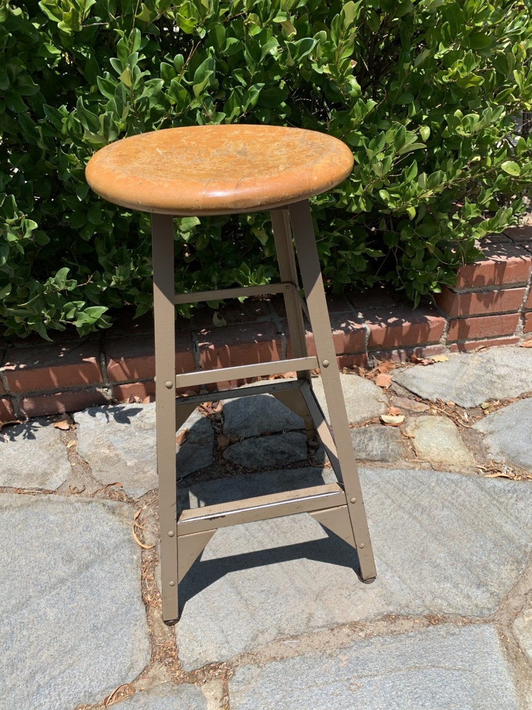Vintage Industrial Retro Steel Stool With Wood Seat by Worley & Co ...