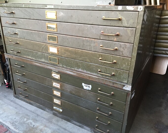 Vintage Industrial Flat File Architect Blueprint Art Map Metal Cabinet ...