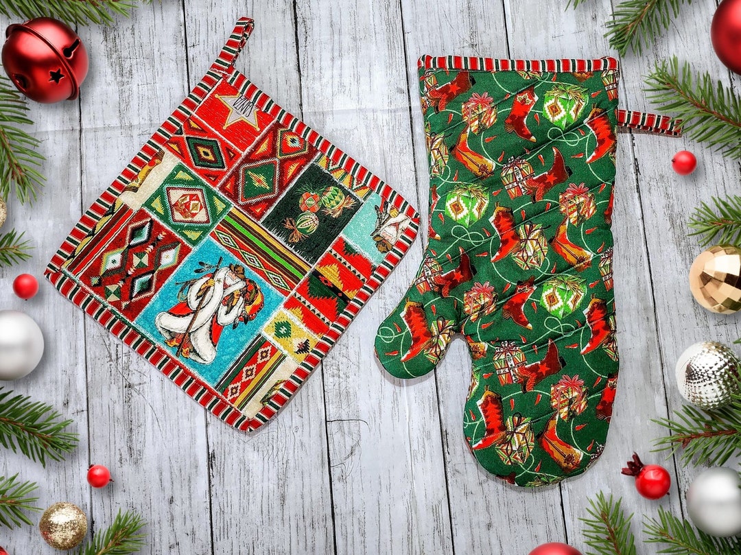 Handmade Southwest Christmas Oven Mitt and Pot Holder Set - Etsy
