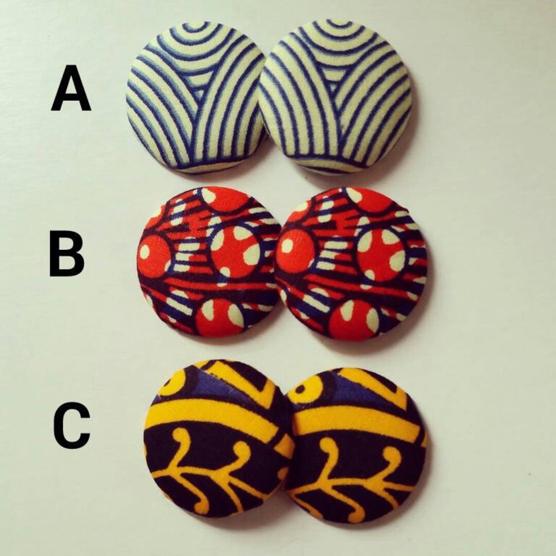 African Print Button Earrings, Fabric Button Earrings - Etsy