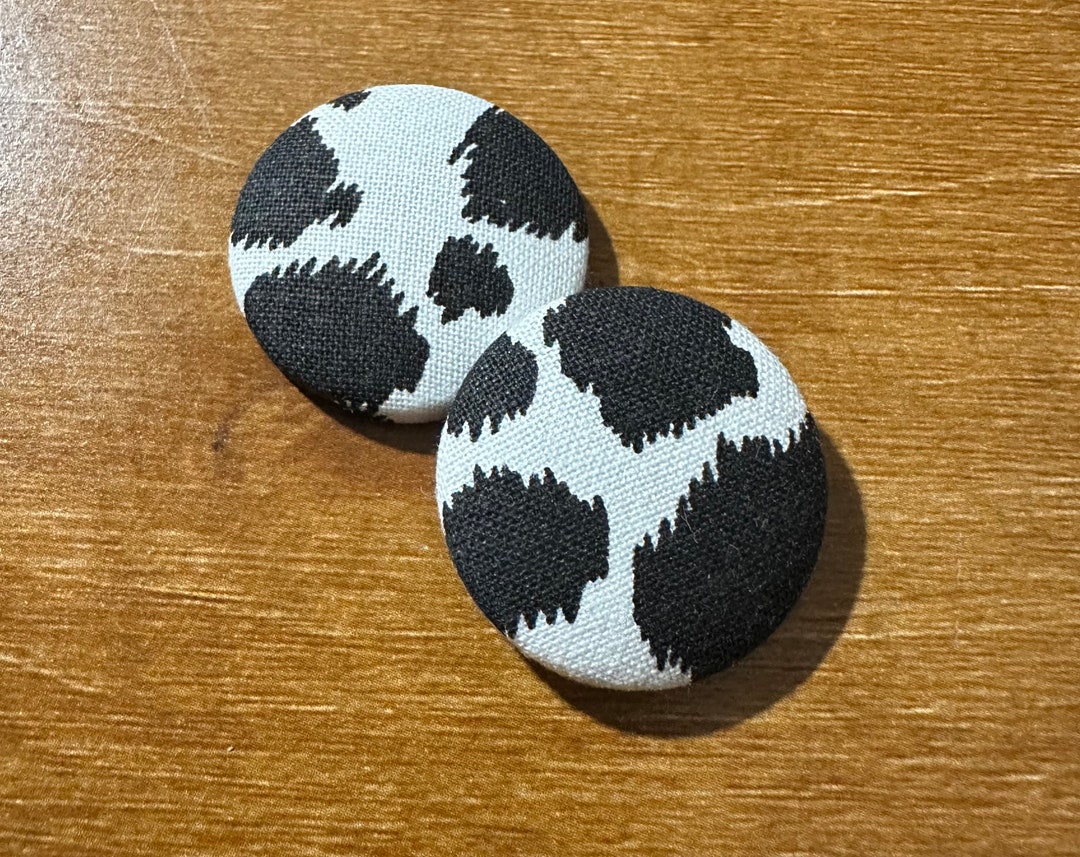Cow Animal Print Button Earrings; Fabric Covered Buttons; Handmade - Etsy