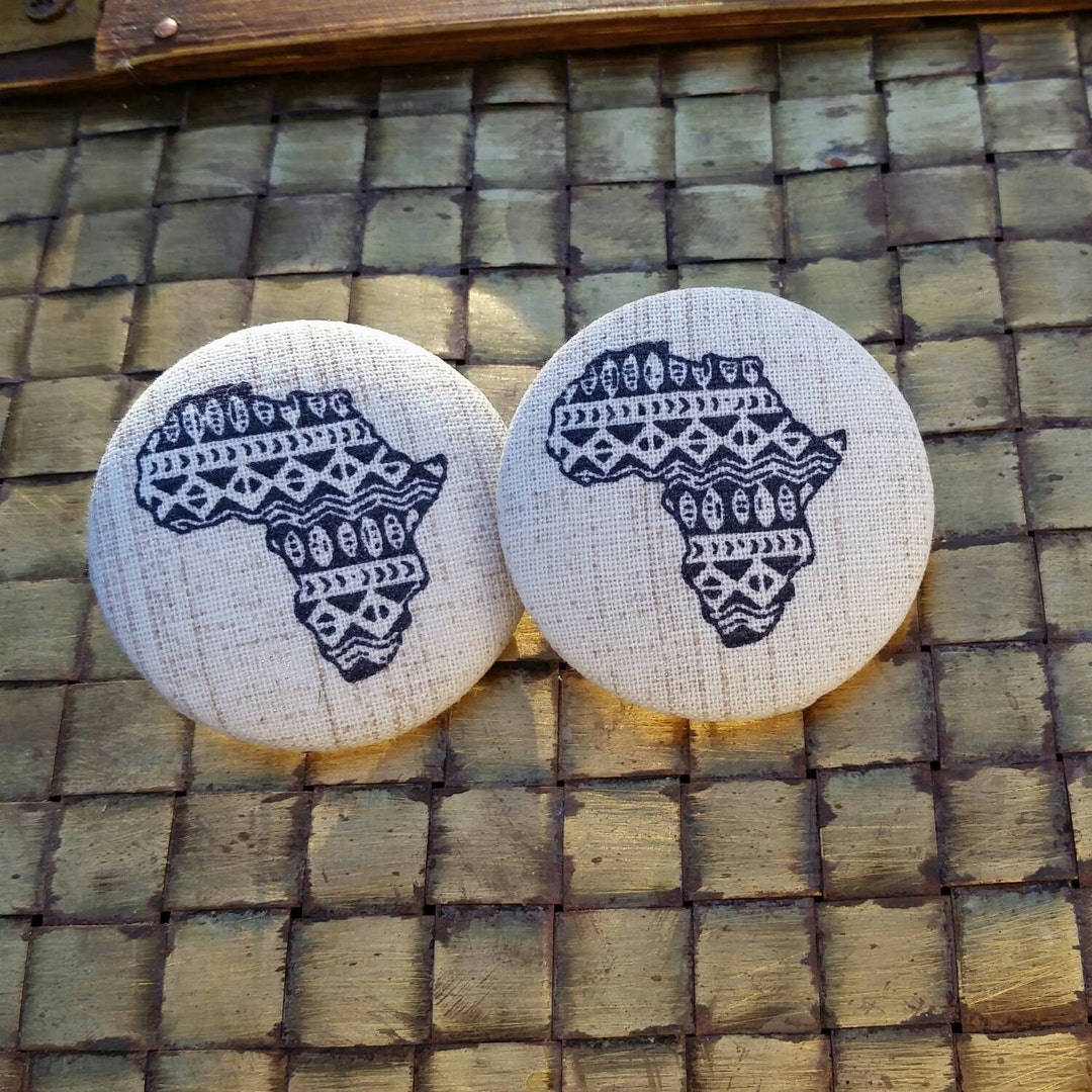 African Print Button Earrings - Map Fabric, Size 60 - Etsy