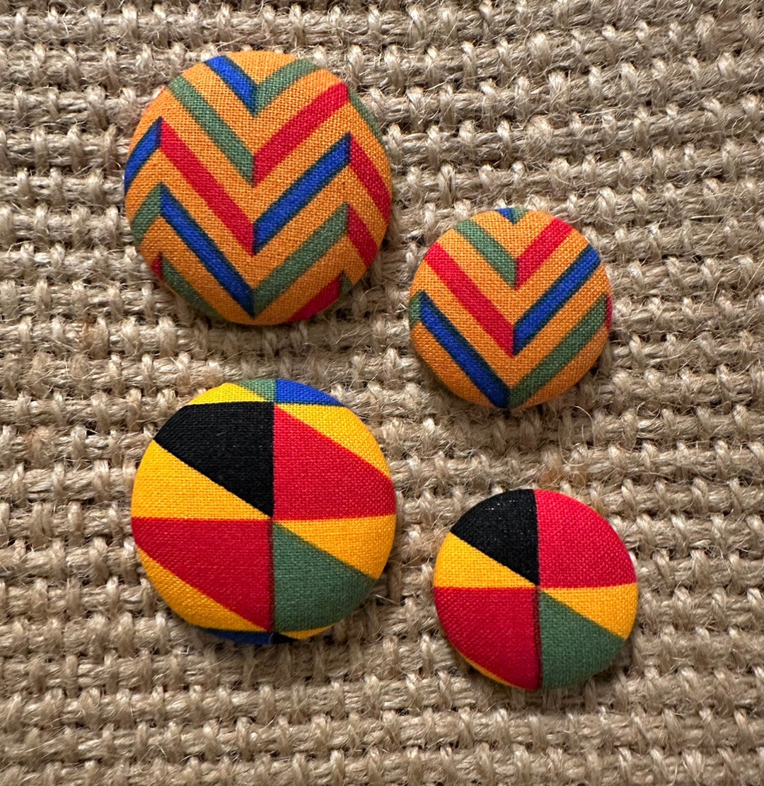 African Print Fabric Covered Button Earrings - Etsy
