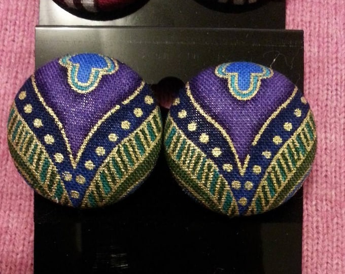 African Print Fabric Covered Button Earrings - Etsy