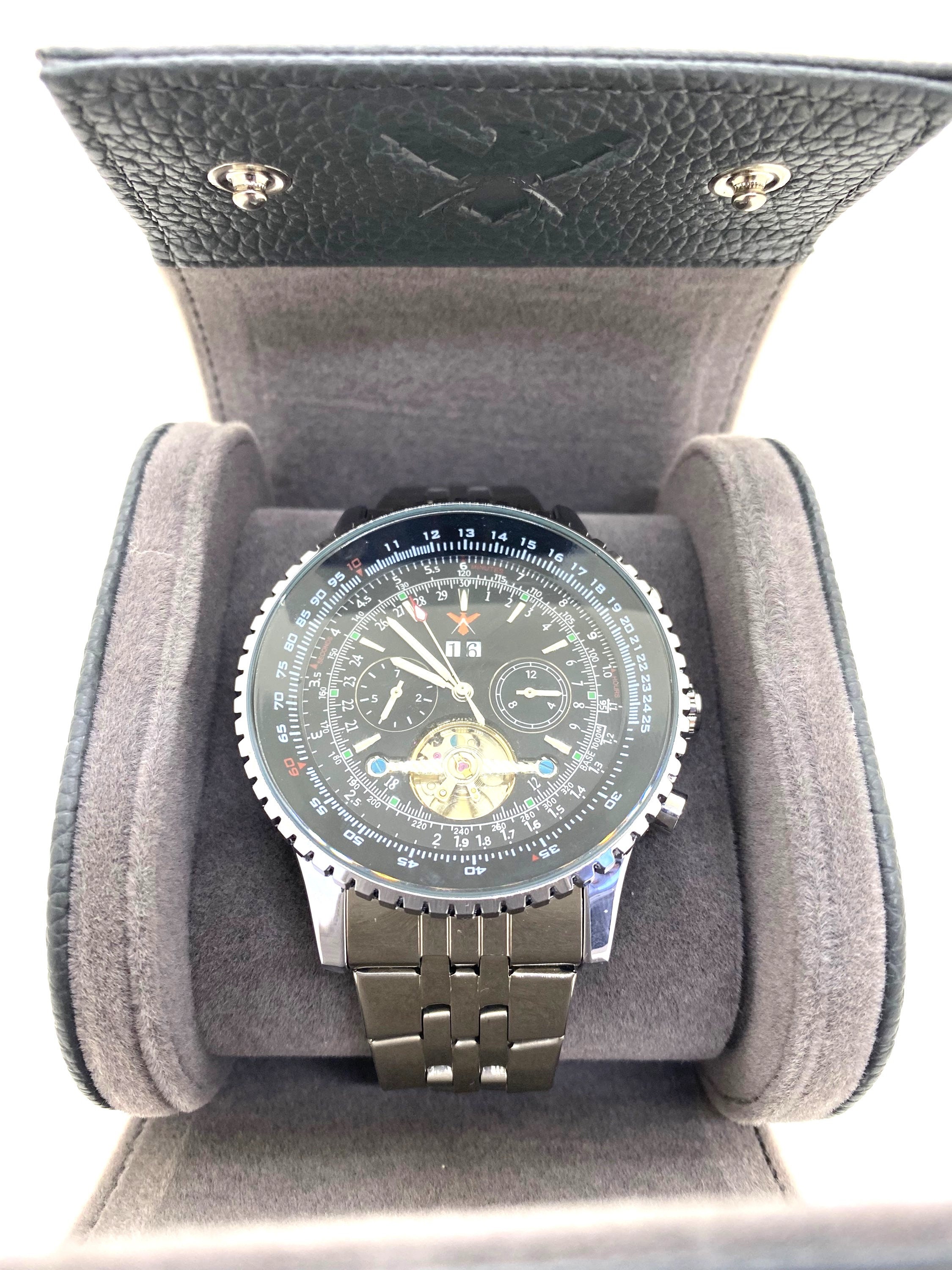 50mm Automatic Tourbillon Aviator Watch, Stainless Steel, US Made ...
