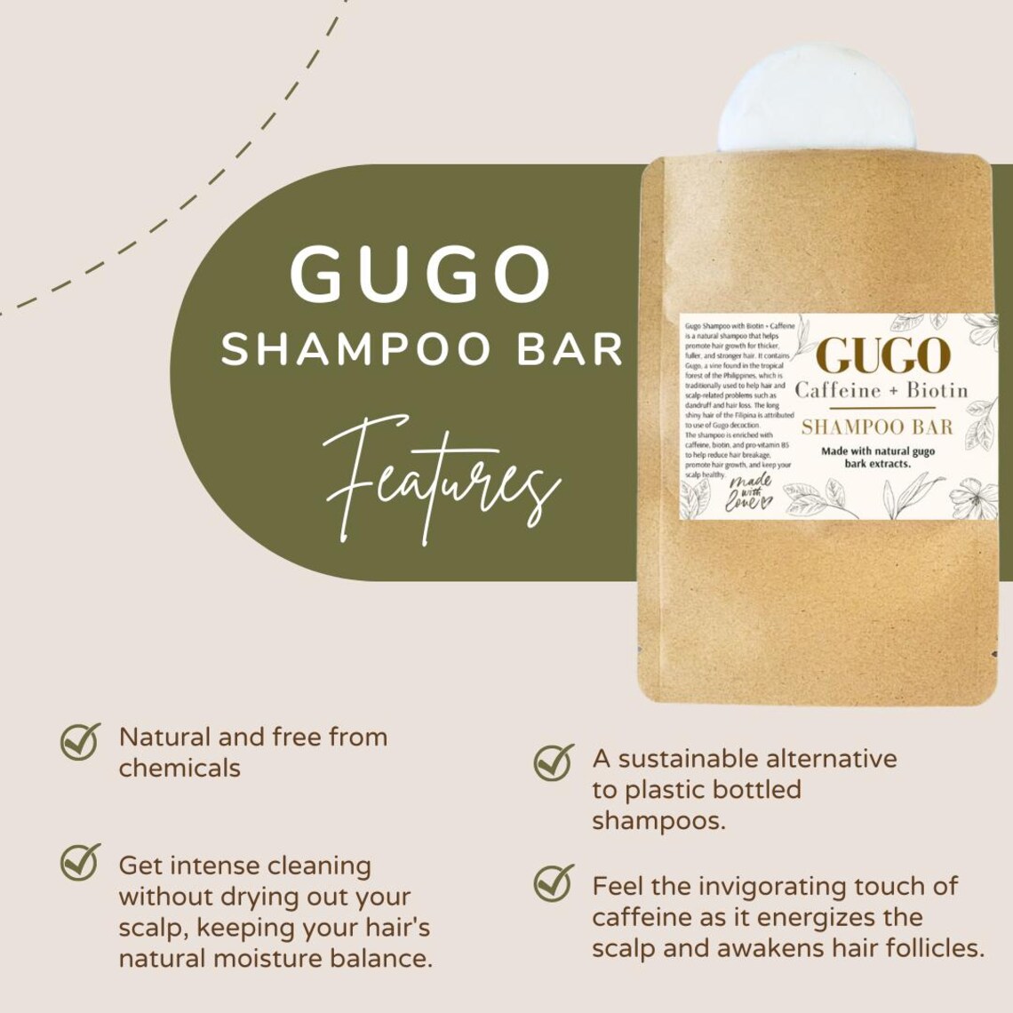 Gugo Shampoo Bar With Biotin + Caffeine - Etsy