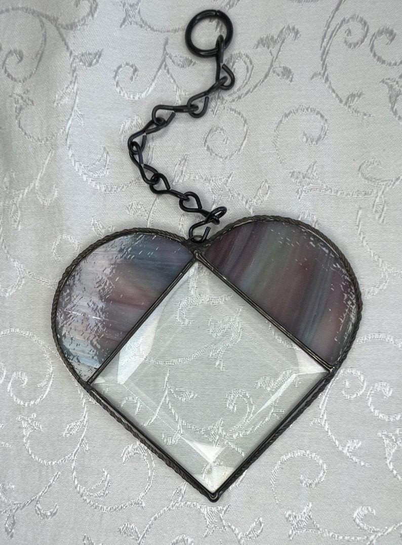 Purple Heart With Bevel Stained Glass Suncatcher - Etsy