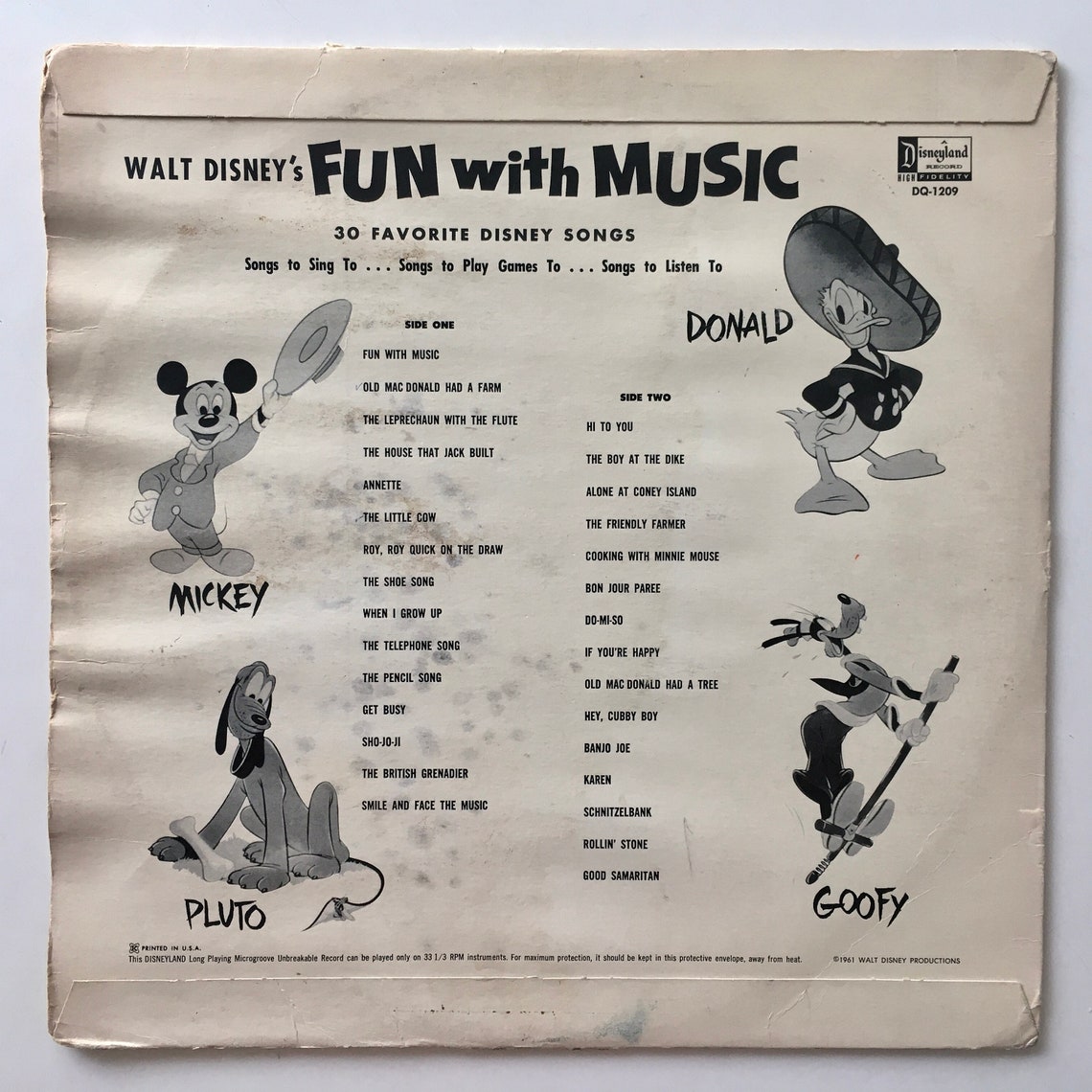 Walt Disney's Fun With Music LP Vinyl Record Album, Disneyland - DQ ...