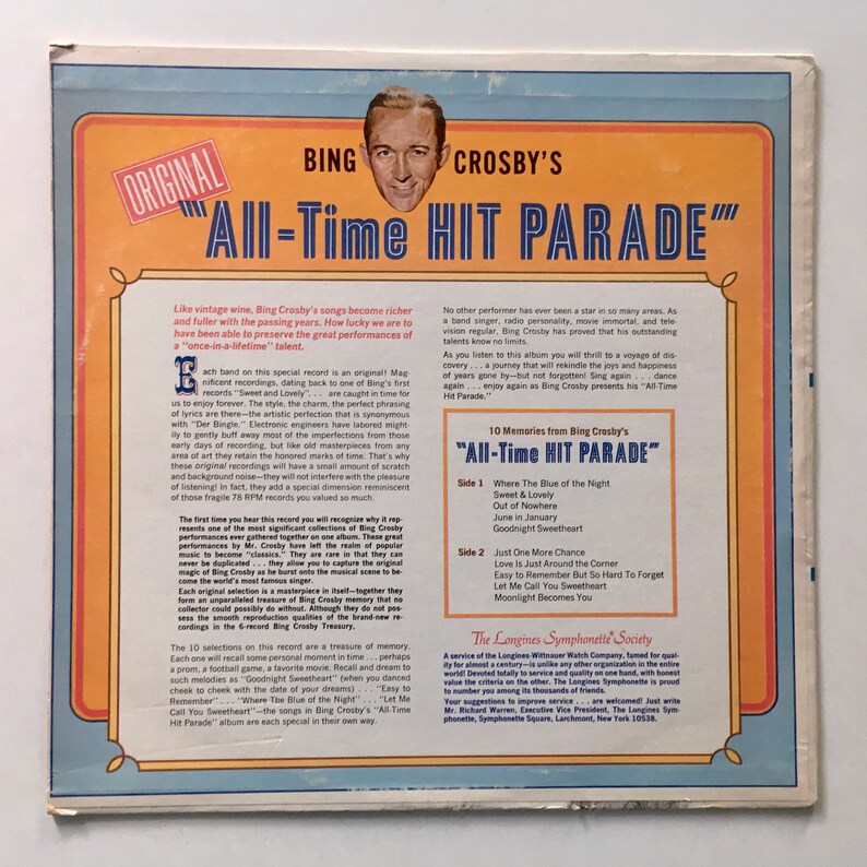 Bing Crosby Bing Crosby's All Time Hit Parade LP Vinyl - Etsy
