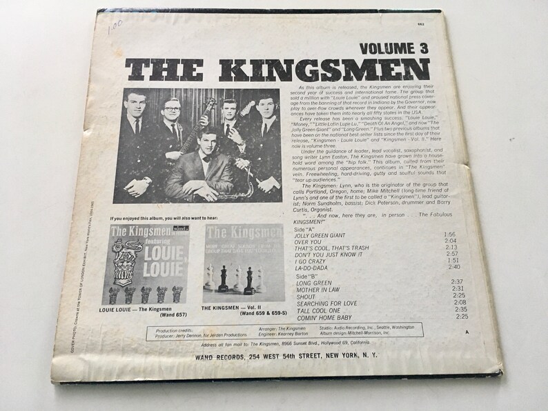 The Kingsmen - the Kingsmen Volume 3 LP Vinyl Record Album, Wand LP 662 ...