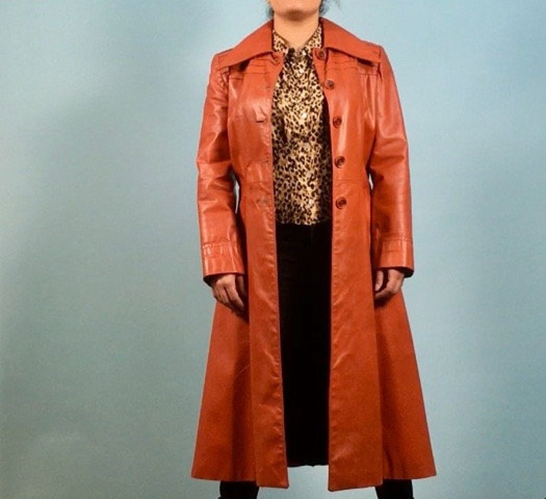 Orange Brown Leather Duster Jacket | Etsy