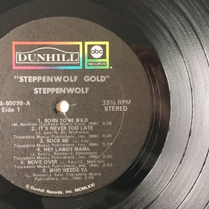 Steppenwolf Gold Their Great Hits LP Vinyl Record Album, Dunhill Records DSX 50099, 1971 ...