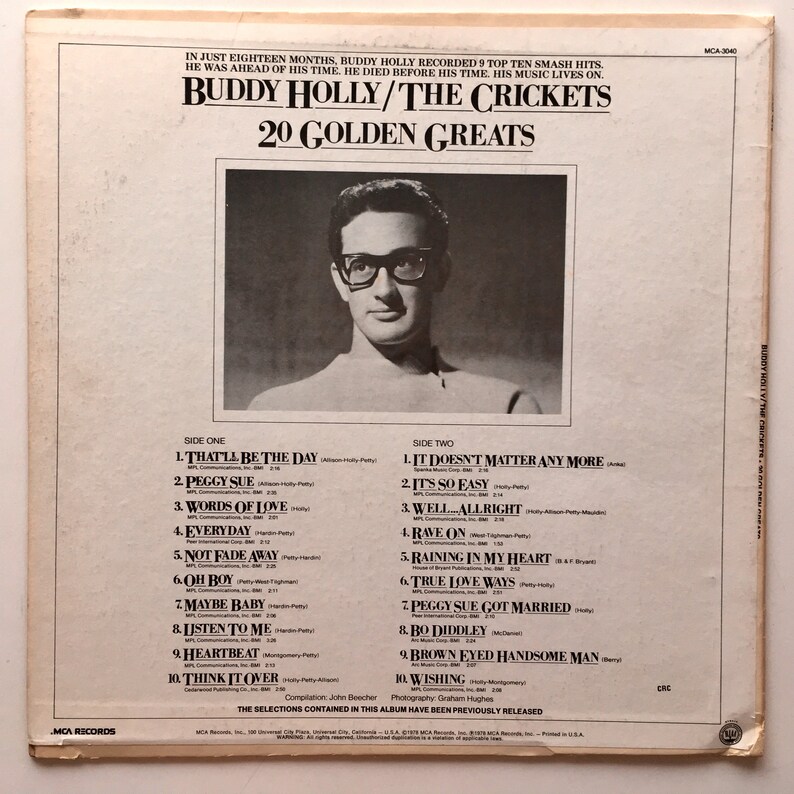 Buddy Holly the Crickets 20 Golden Greats LP Vinyl Record - Etsy