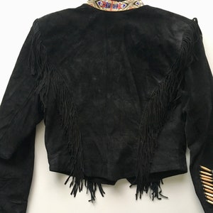 Black Suede Leather Fringe Jacket Diamond Leathers Size 12 | Etsy