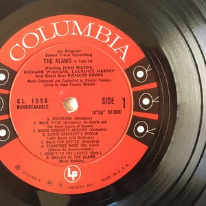 The Alamo Soundtrack LP Vinyl Record Album, Columbia - CL 1558, 1960 ...