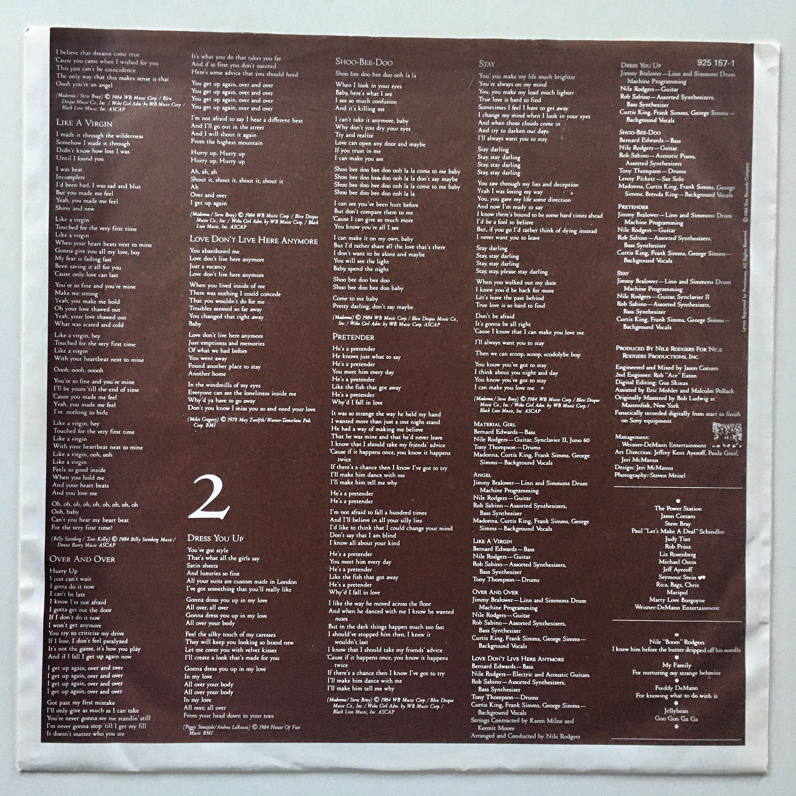 Madonna - Like A Virgin LP Vinyl Record Album, Sire - 925 157-1, Rock ...