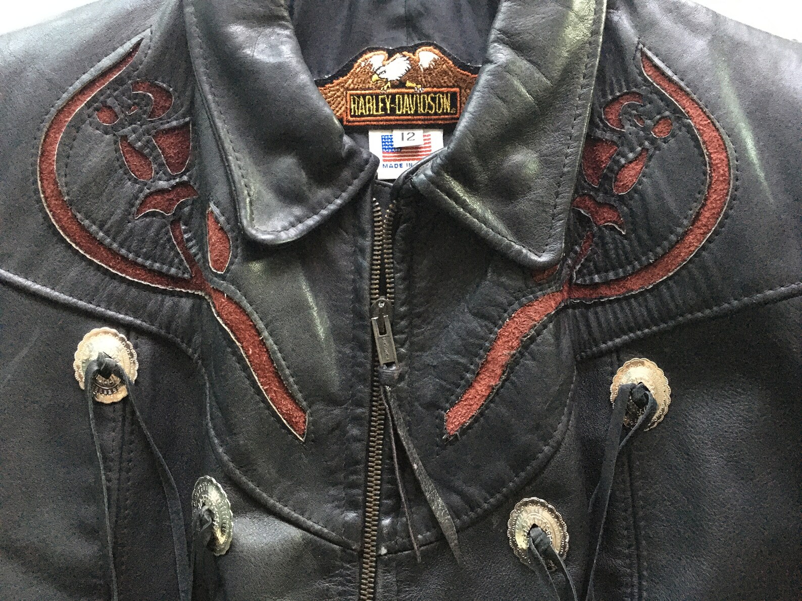 Black Leather Motorcycle Fringe Jacket With Flower Embossing - Etsy