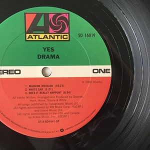 Yes - Drama LP Vinyl Record Album, Atlantic - SD 16019, 1980, Original ...