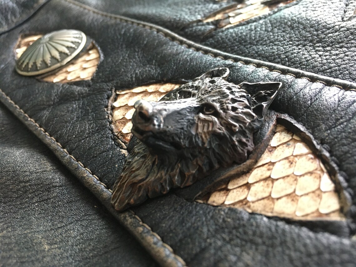 Brown Leather Bomber Jacket With Snakeskin Embossed Wolf - Etsy