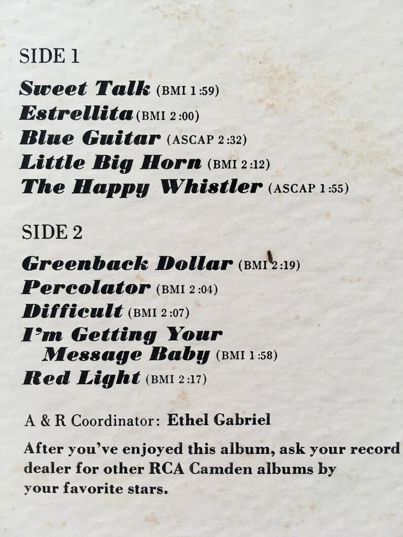 Boots Randolph - Sweet Talk LP Vinyl Record Album, RCA Camden - CAL 865 ...