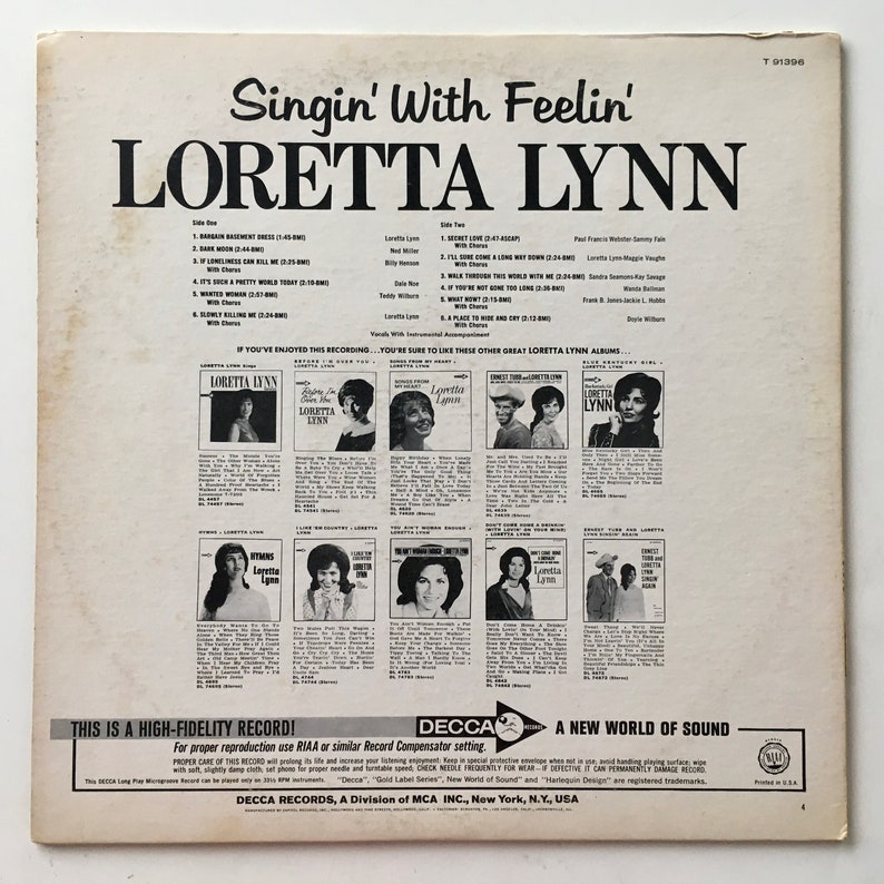Loretta Lynn Singin' With Feelin' LP Vinyl Record - Etsy