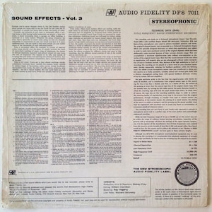 Sound Effects Volume 3 LP Vinyl Record Album, Audio Fidelity - DFS 7011 ...