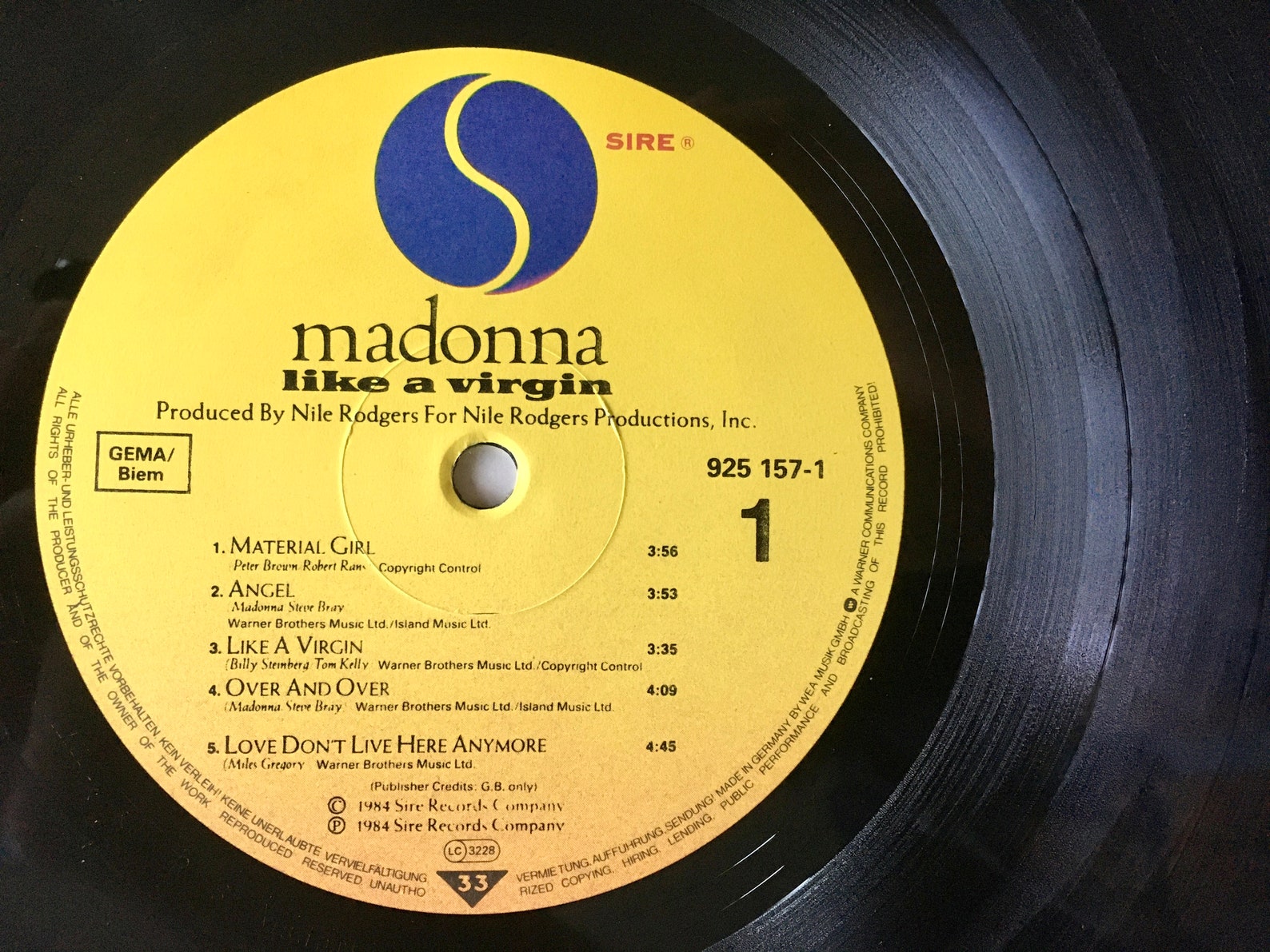 Madonna - Like A Virgin LP Vinyl Record Album, Sire - 925 157-1, Rock ...