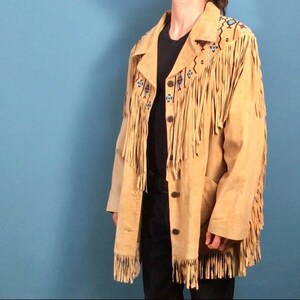Tan Suede Leather Southwestern Fringe Jacket - via Accenti, Size B8 - Etsy