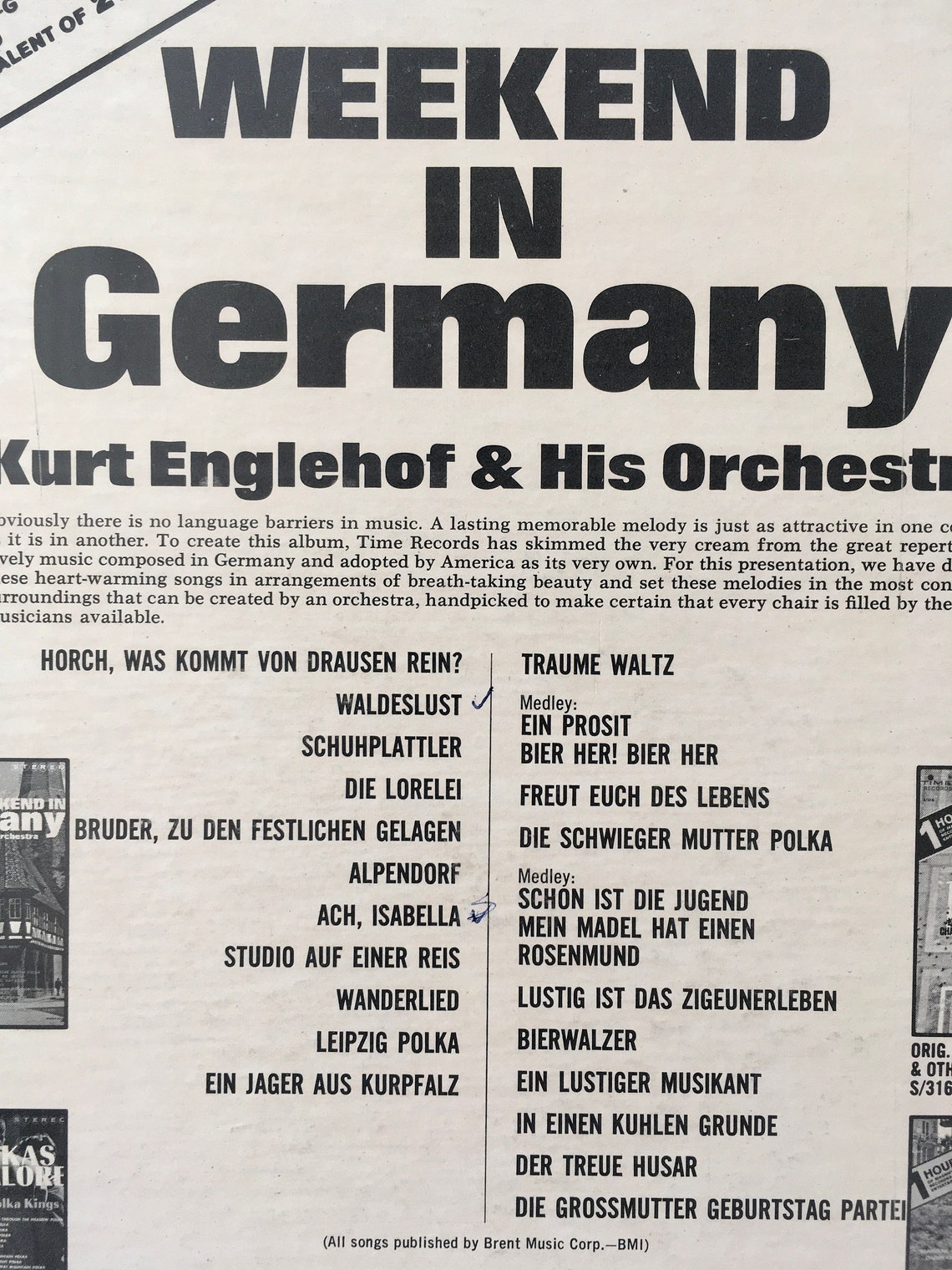 Weekend in Germany LP Vinyl Record Album Time Records - Etsy