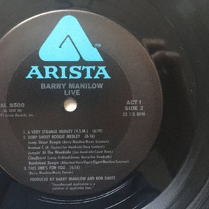 Barry Manilow - Live Double LP Vinyl Record Album, Arista - AL 8500 ...