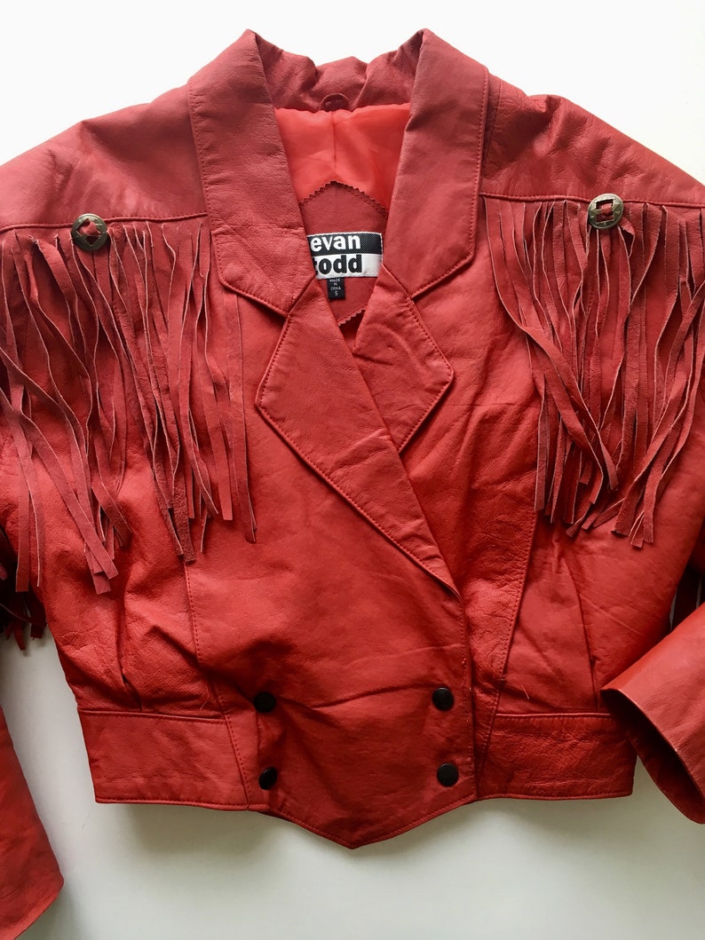 Red Leather Fringe Jacket Evan Todd Size S | Etsy