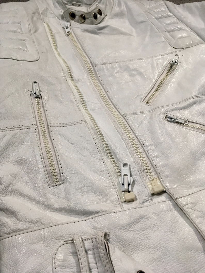White Leather Motorcycle Jacket Garsel Size 34 - Etsy