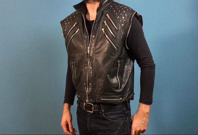 Black Leather Motorcycle Jacket (converts to Vest) - Liaison, Size L - Etsy
