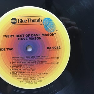 Dave Mason - Very Best of Dave Mason LP Vinyl Record Album, ABC Blue ...