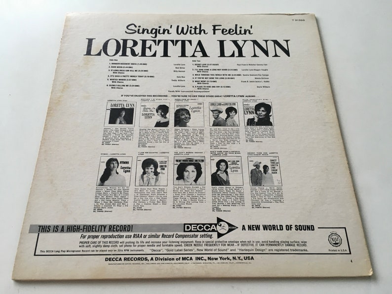 Loretta Lynn Singin' With Feelin' LP Vinyl Record | Etsy