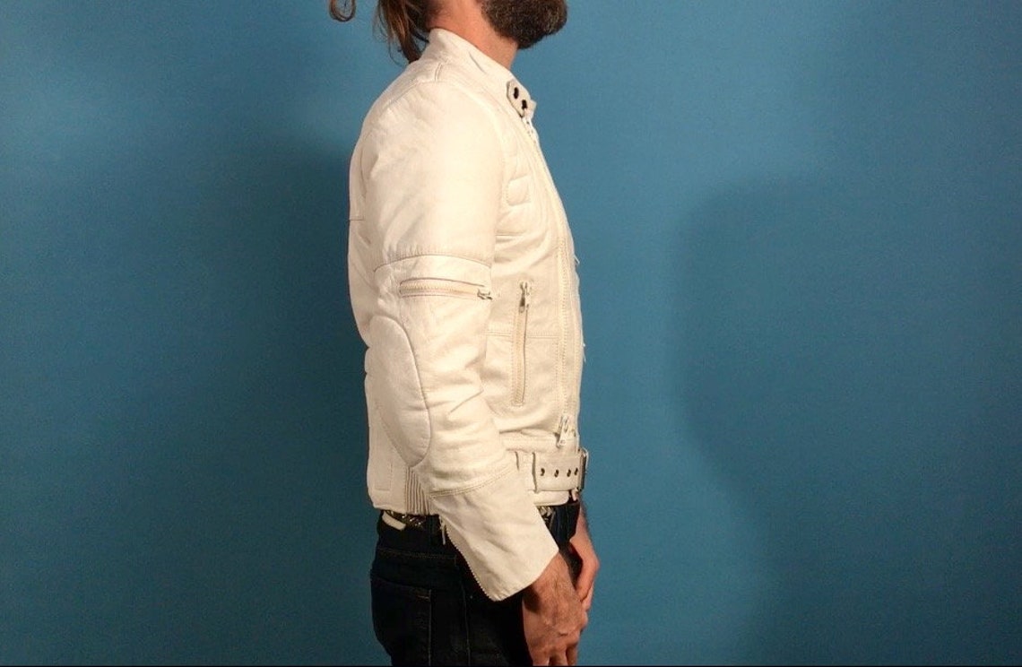 White Leather Motorcycle Jacket Garsel Size 34 - Etsy