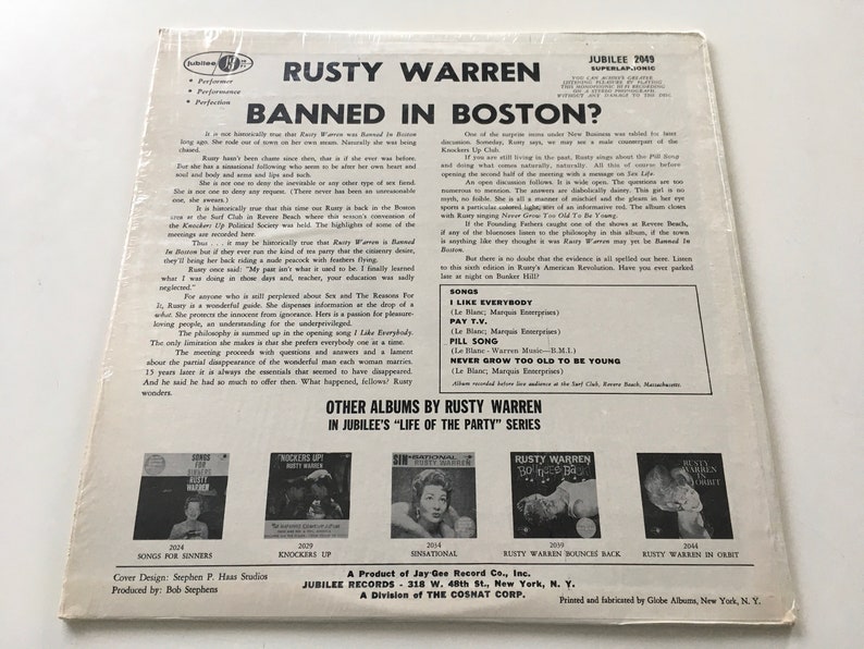 Rusty Warren Banned in Boston LP Vinyl Record Jubilee - Etsy