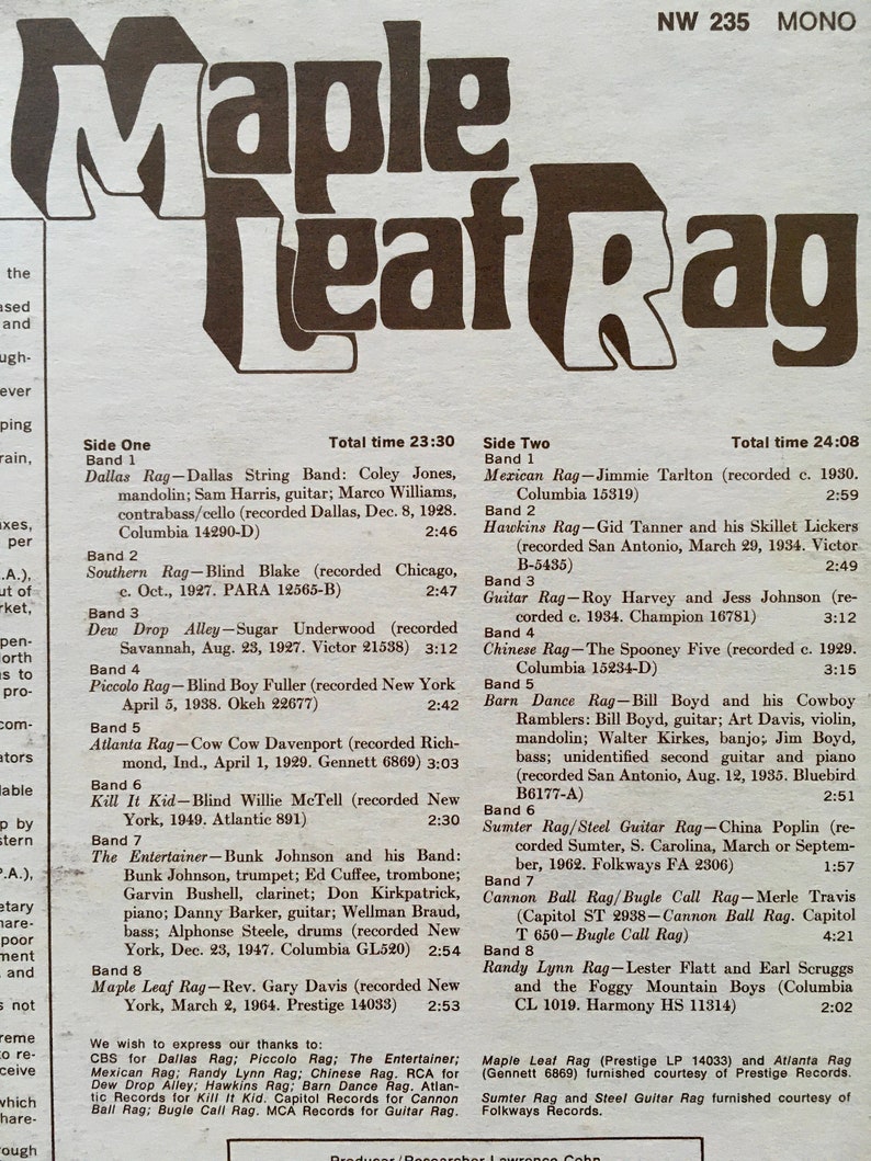 Maple Leaf Rag: Ragtime in Rural America LP Vinyl Record - Etsy