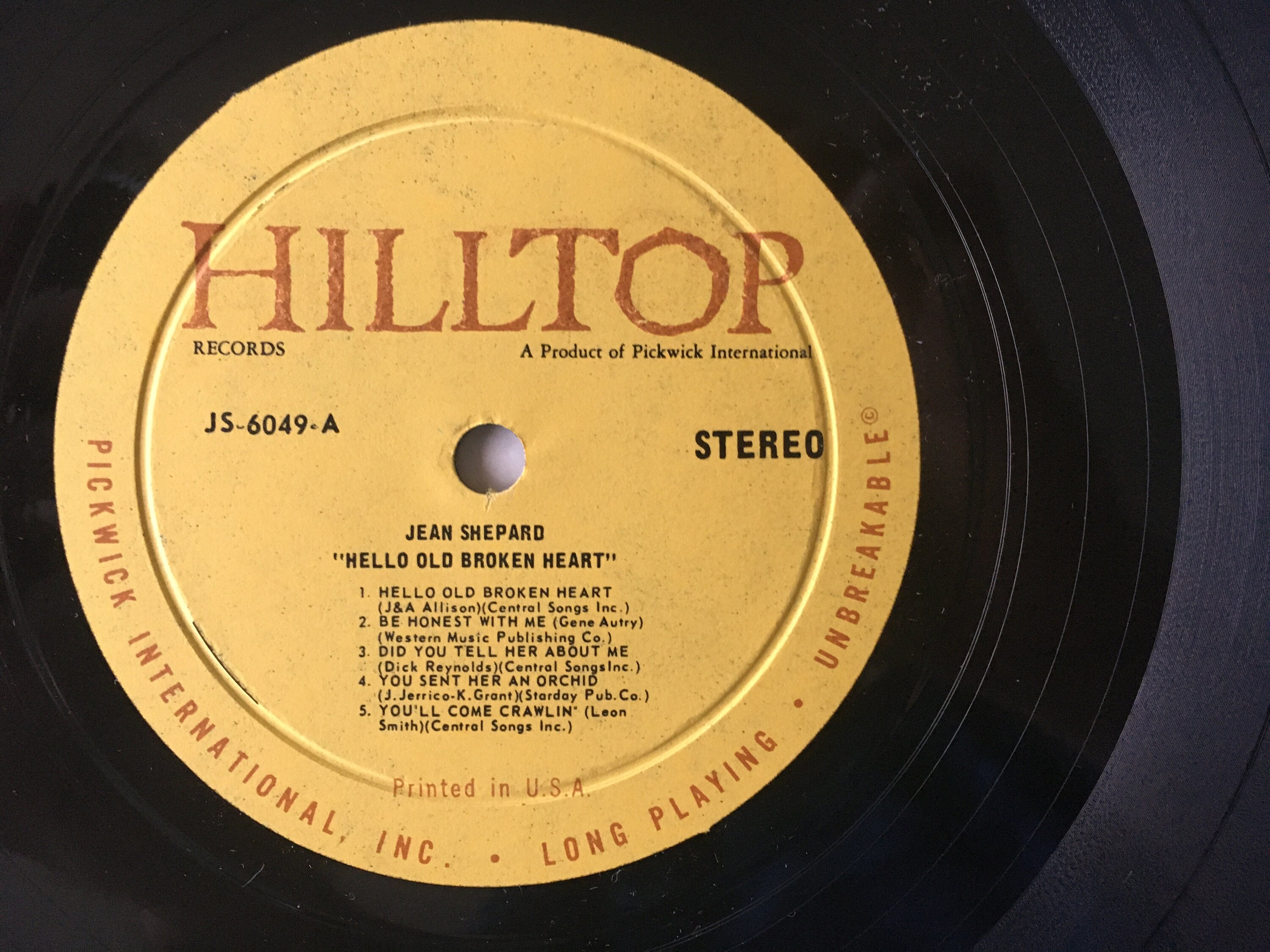 Jean Shepard - Hello Old Broken Heart LP Vinyl Record Album, Hilltop ...