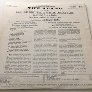 The Alamo Soundtrack LP Vinyl Record Album, Columbia - CL 1558, 1960 ...