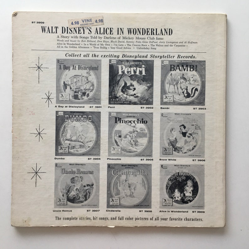 Alice in Wonderland LP Vinyl Record Album Disneyland 3909 - Etsy