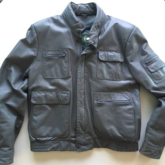 Gray Leather Jacket, Hill & Archer, Size 42 - Etsy Gray Leather Jacket, Hill & Archer, Size 42 - Etsy