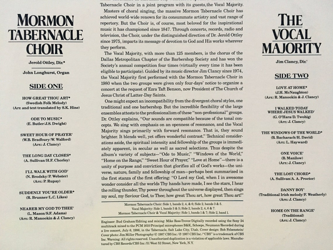 Mormon Tabernacle Choir / the Vocal Majority Voices in - Etsy