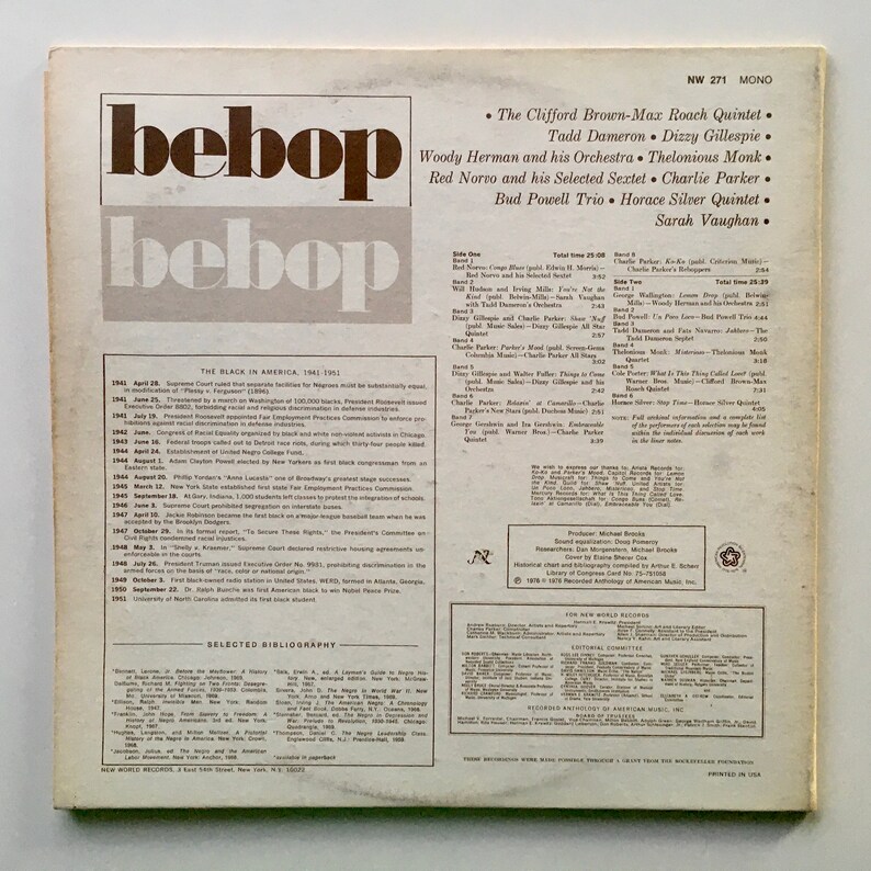 Bebop LP Vinyl Record Album New World Records NW 271 Jazz | Etsy