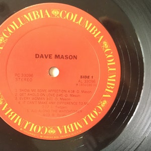 Dave Mason - Self Titled LP Vinyl Record Album, Columbia - PC 33096 ...