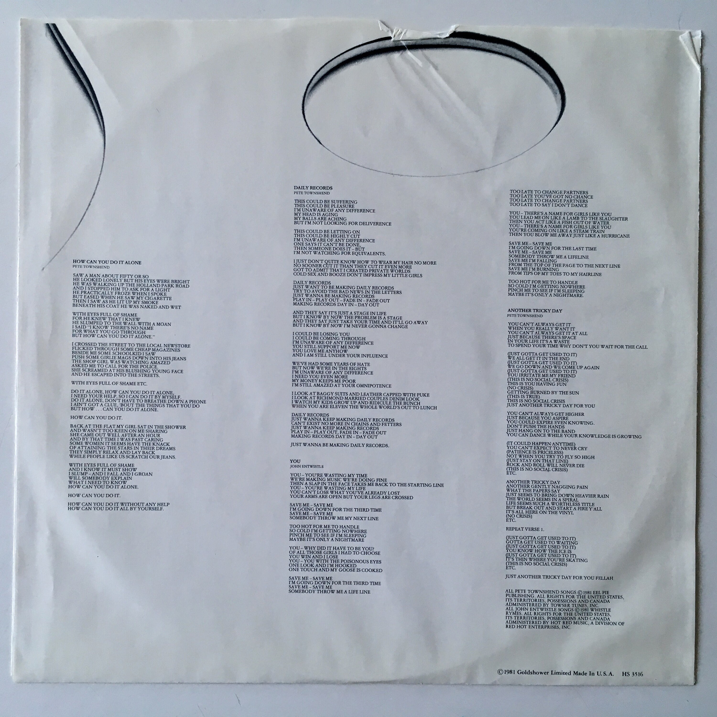 The Who - Face Dances LP Vinyl Record Album, Warner Bros. Records - HS ...