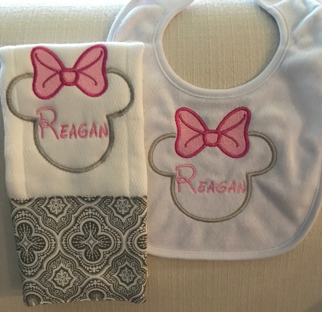Disney Minnie Mouse Gray and Purple Personalized Embroidered Burp Cloth ...