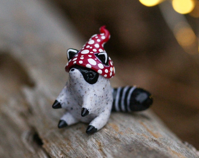 Made to Order Sitting Mushroom Raccoon Totem, Clay Raccoon Figure ...