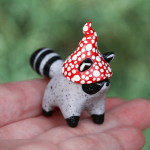 Made to Order Standing Mushroom Raccoon Totem, Clay Raccoon Figure ...
